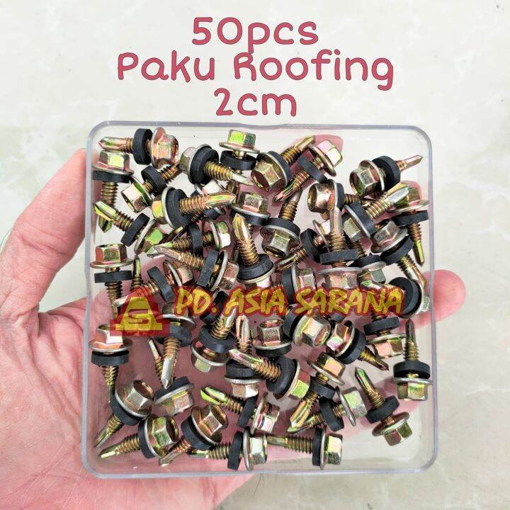 [50pcs] Paku Roofing 2 Cm Kuning Skrup Holo Besi Baja Sekrup Ruping ...