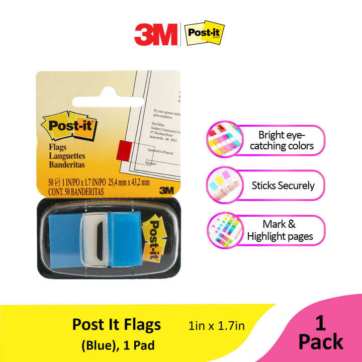 3M Post-It Flags, 1X1.7IN, 50FL/PD, 36/CV 680-2 Blue [MP6802] | Lazada PH