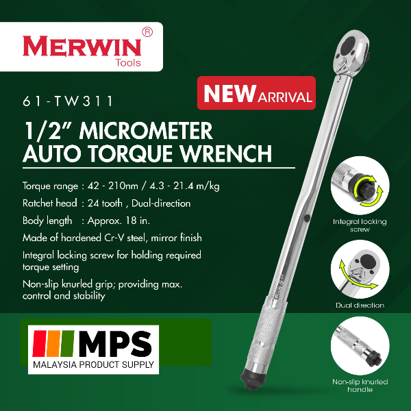 MERWIN Torque Wrench 60-330 FT-LB 1/2" ratchet adjust spanner ...