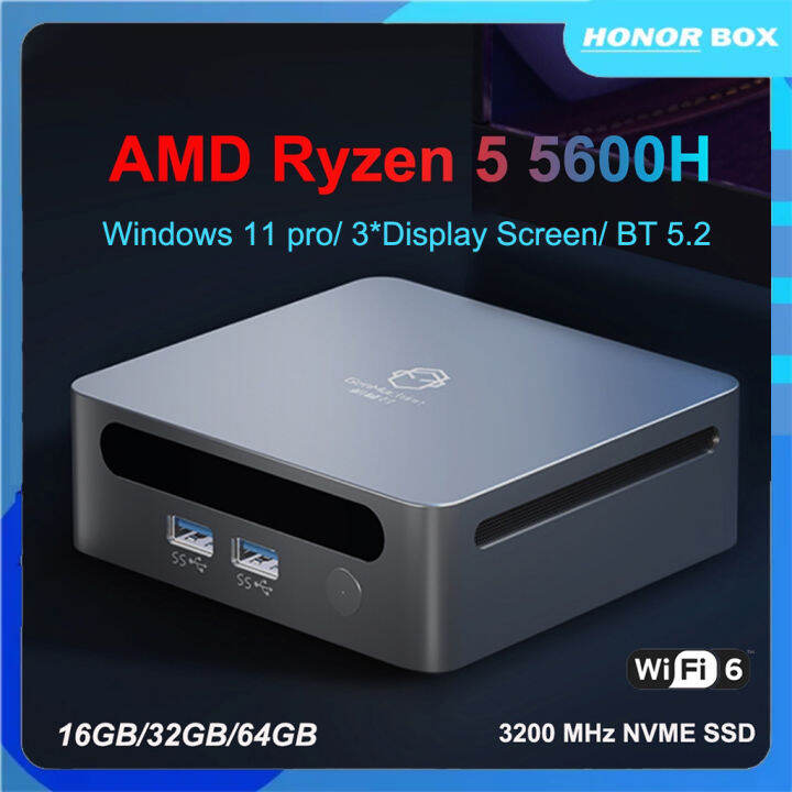 GK 5600H AMD Ryzen 5 Mini PC White Windows Dual DDR4 Triple Display ...