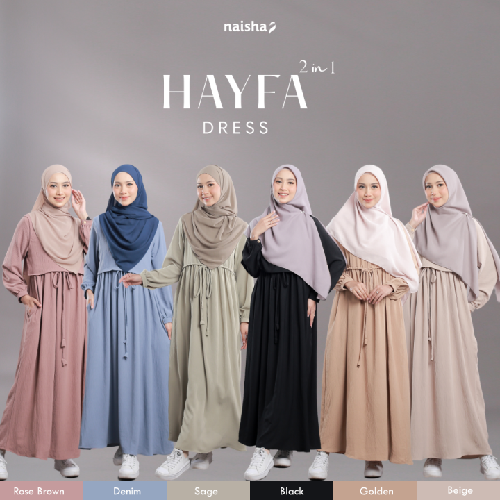 NAISHA HIJRAH GAMIS HAYFA DRESS MUSLIMAH TERBARU BAHAN CRINKLE PREMIUM BUSUI OUTRER GAMIS 2 IN 1 ...