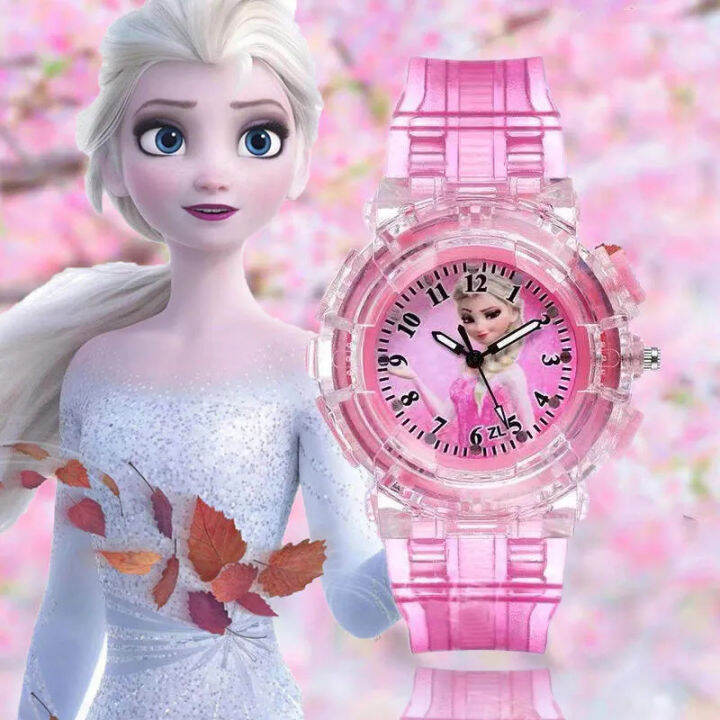 Flash Light Children Watches with Bracelet PU Strap Princess Elsa ...