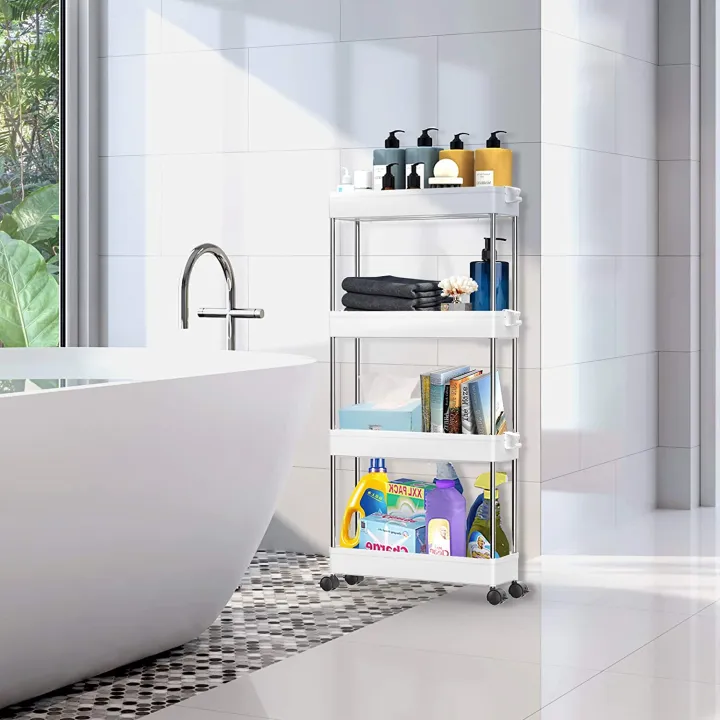 4 Tier Slim Storage Cart Mobile Shelving Unit Organizer Slide Out ...