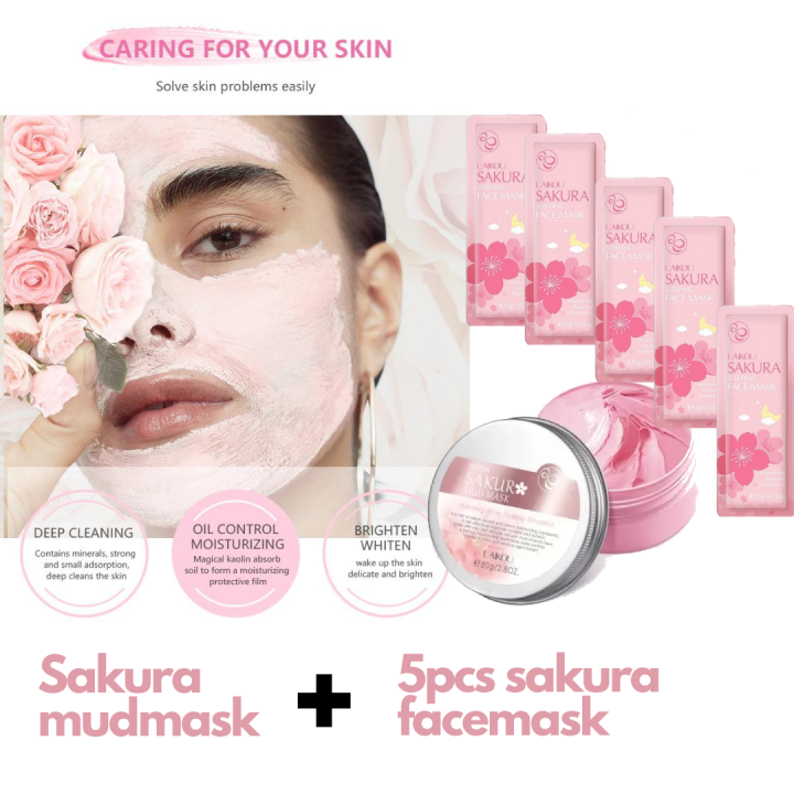 LAIKOU Sakura Face Serum Moisturizer Mud mask Sleeping Mask Cleansing ...