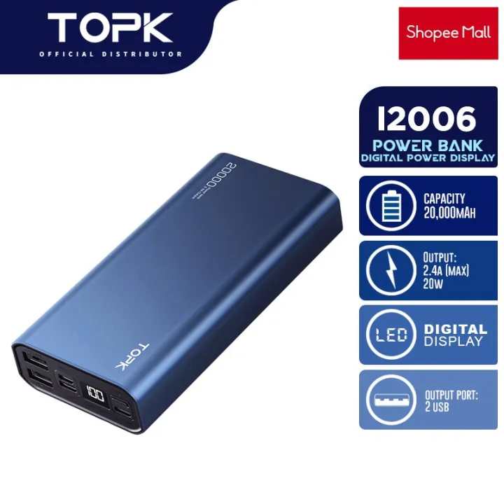 TOPK I2006 20000 mAh Power Bank 10W PD Triple Inputs and Dual Outputs ...