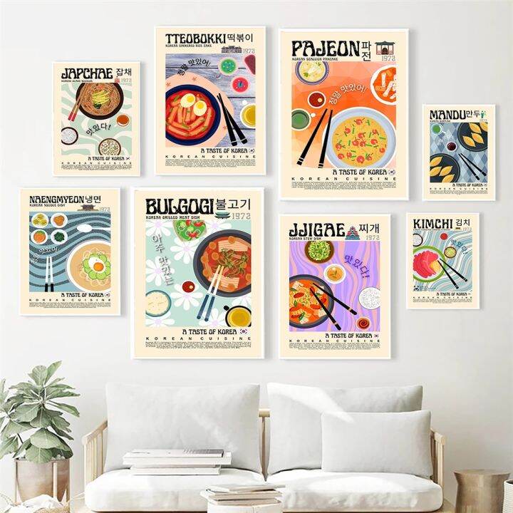 Naengmyeon Kimchi Bulgogi Mandu Poster Retro Korean Food Cuisine Wall ...