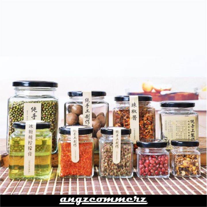 Toples Kaca Kotak Glass Jar Rectangle Black Aluminium Cap 280 ml ...