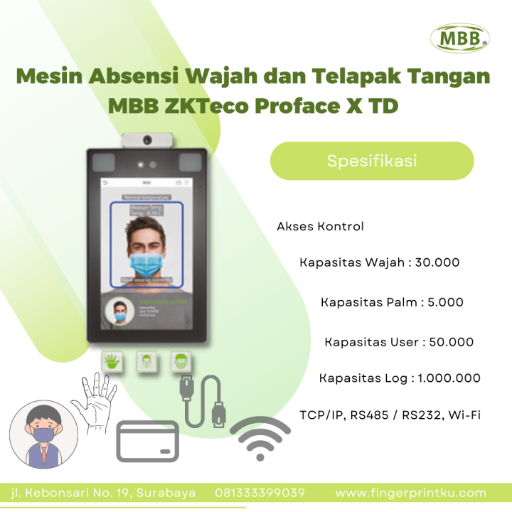 Mesin Absensi High-End Produk MBB ZKTeco Proface X TD Scan Face & Palm | Lazada Indonesia