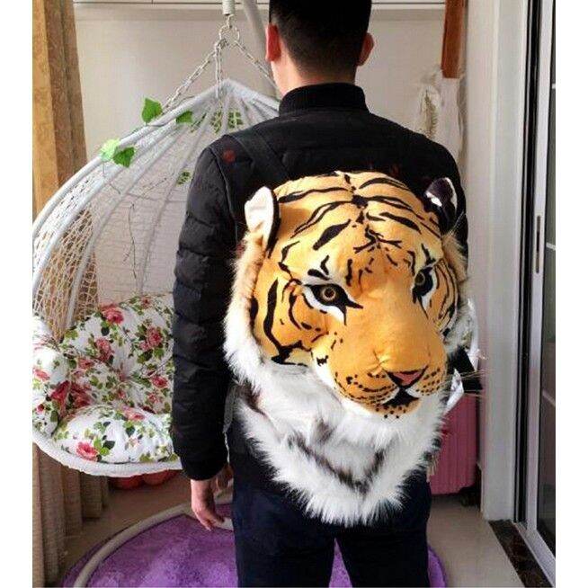 [HappyMH] (พร้อมส่ง) กระเป๋าเป้สะพายหลัง ผ้ากํามะหยี่ขนนิ่ม ลายหัวเสือ ...