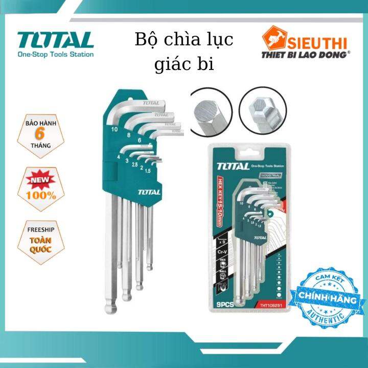 Bộ khóa lục giác bi dài TOTAL THT106291 1 đầu bằng, 1 đầu bi Lục giác ...