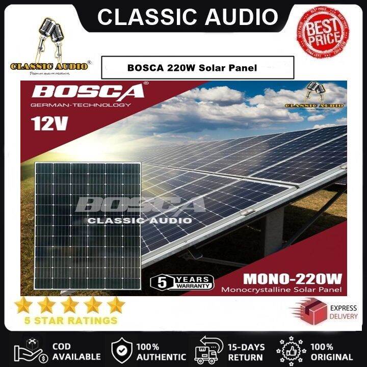 BOSCA 220W Solar Panel By Classic Audio- Mono 220 Watt 12 Volt Pv Solar ...