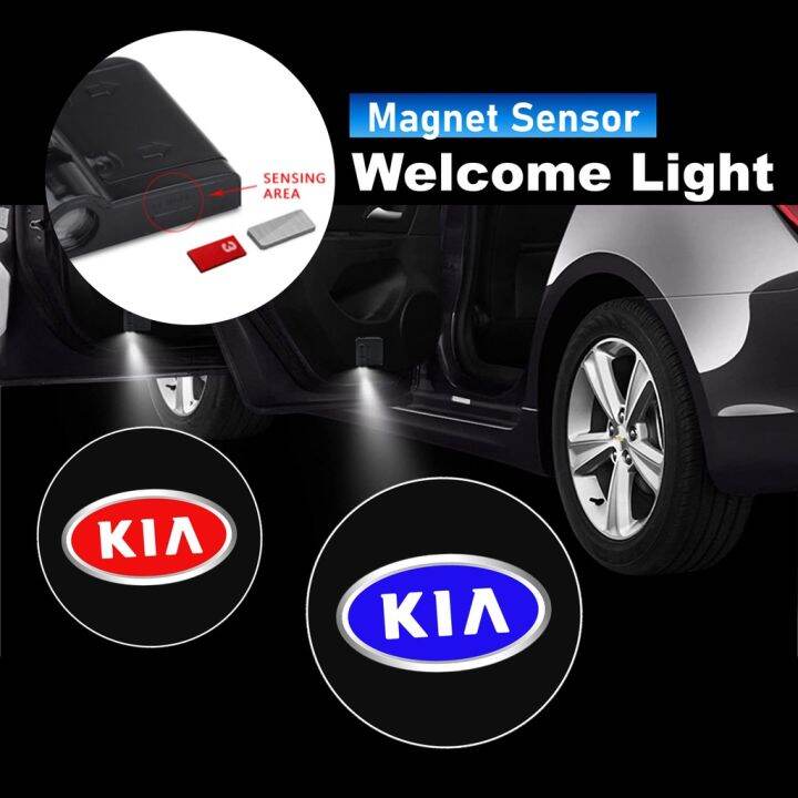 NEW 2PCS Kia Logo Car Door Welcome Light Wireless Magnet Sensor Picanto ...