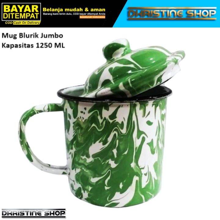 Cangkir Mug Blurik Enamel Besar 12 Cm 1250 ML / Mug Besar / Mug Enamel ...