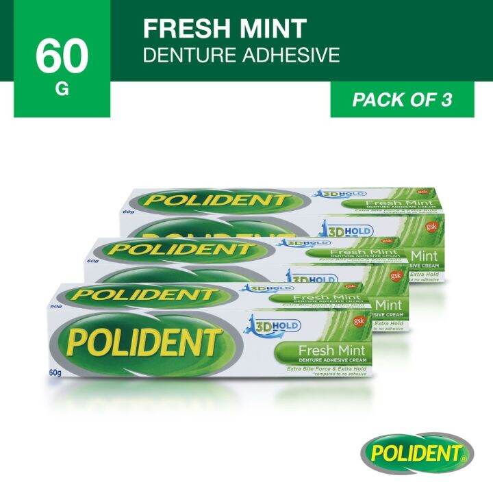 Polident Fresh Mint Denture (Pustiso) Glue Adhesive Cream 60gx3tubes ...