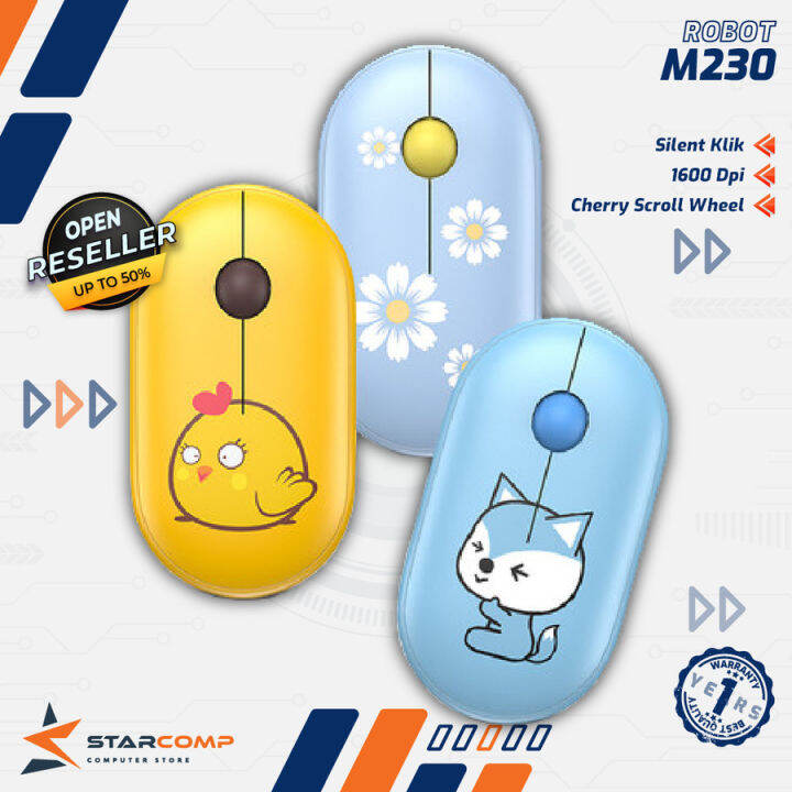 Mouse Wireless Robot M230 Silent Stylish 2.4GHz Silent Klik 1600 DPI ...