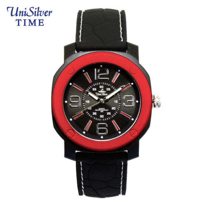UniSilver TIME Men's Black / Red Analog Rubber Watch KW1884-1012 ...