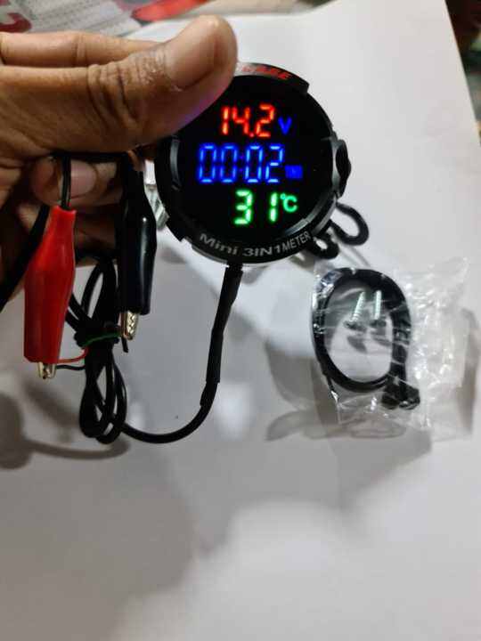 voltmeter aki 3 in 1 model bulat universal motor | Lazada Indonesia