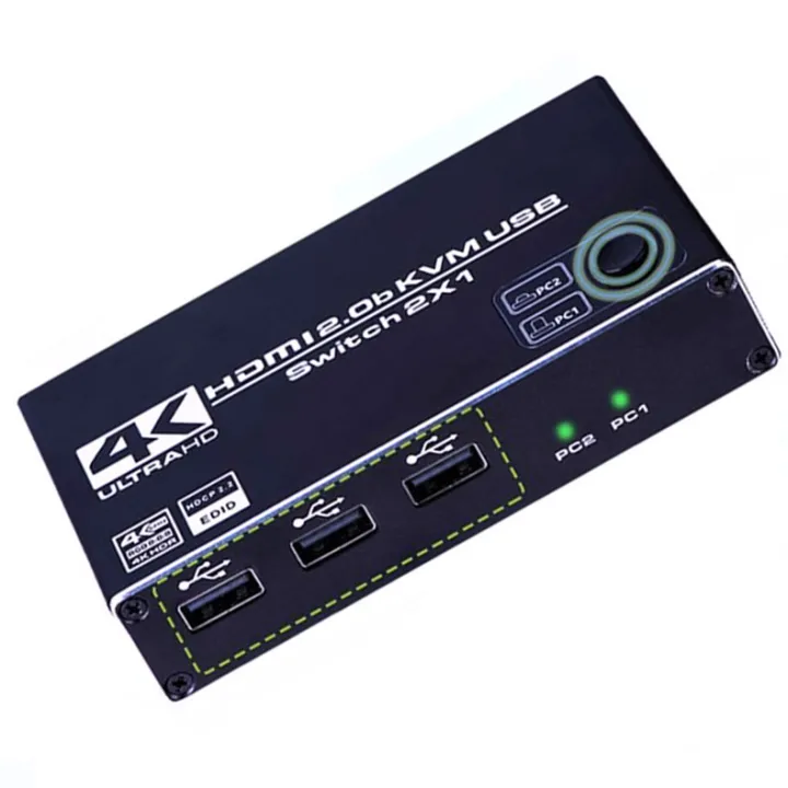 HDMI 2.0b KVM USB Switch 2x1 2 Port 2 Computers Share One Monitor 4K ...