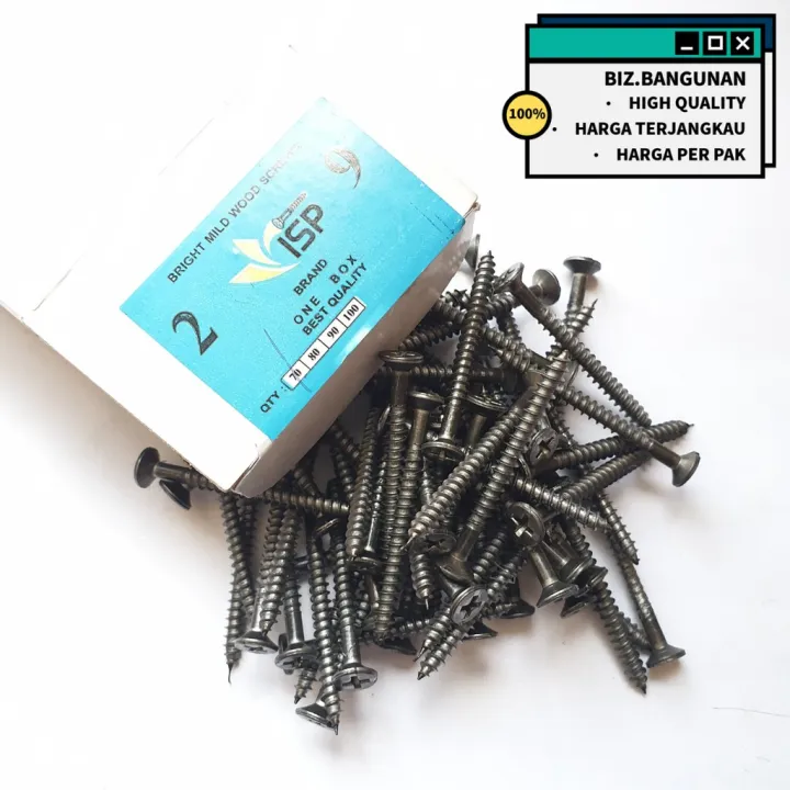 [HARGA PER KOTAK] SEKRUP KAYU 2 X 9 - BAUT SKRUP PLUS ISI +/- 70PCS ...