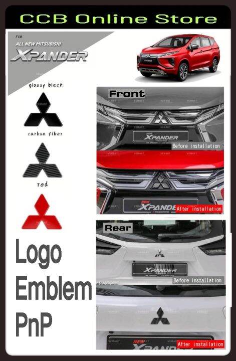 MITSUBISHI XPANDER Front & Rear Logo Emblem - Glossy Black / Carbon ...