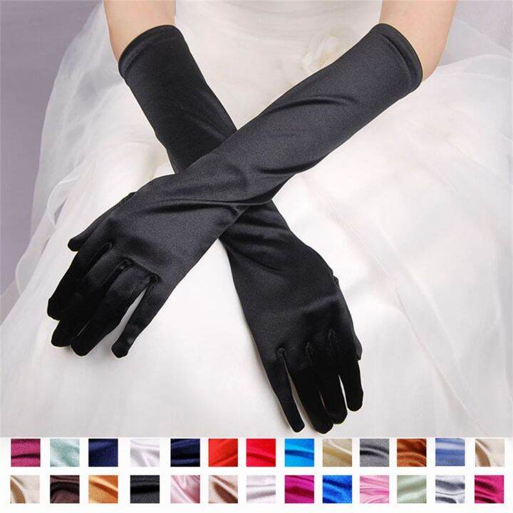 【Ship Out Within 24H】Classic Black White Gold Wrist Stretch Satin Prom ...