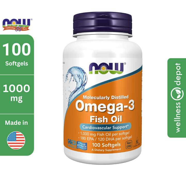 NOW Foods Omega 3 / 1000mg Fish Oil / 100 Softgels / 180 EPA / 120 DHA (Exp. March 2026) | Lazada PH