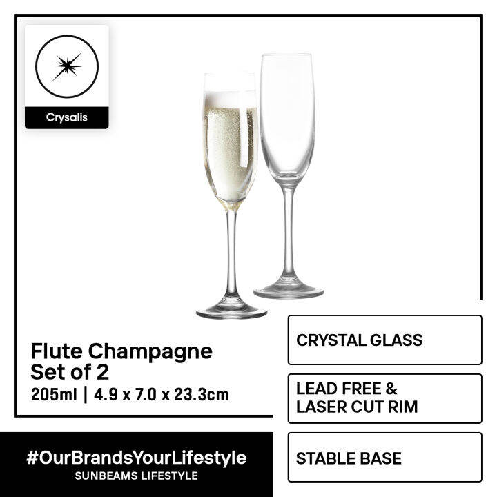 CRYSALIS Flute Champagne Glass 205ml | 7oz | [Set of 2] | Premium | Lead Free Crystal | Cocktail ...