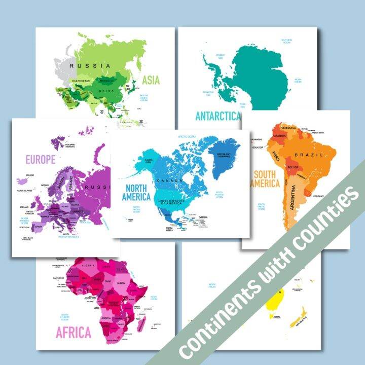 Laminated A3 or A4 Continents with Countries, Educational Wall Charts ...