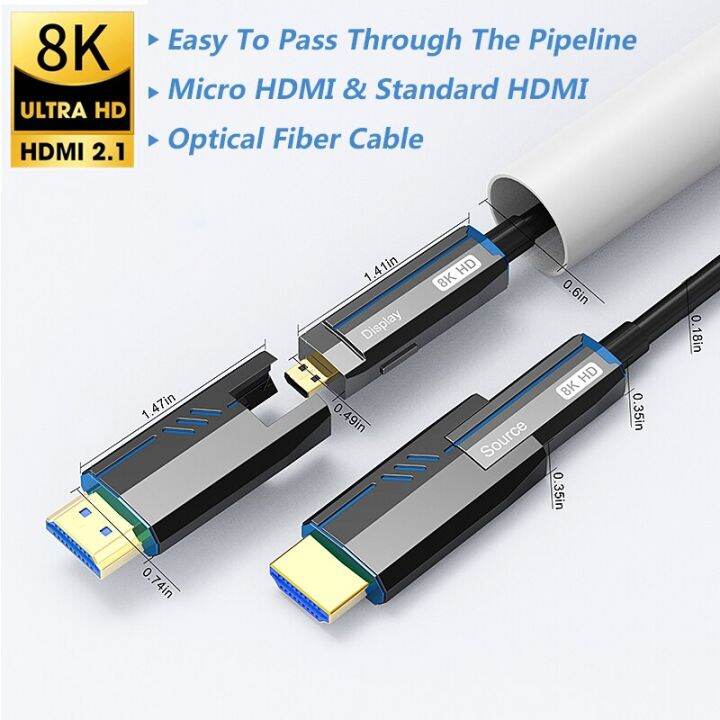 HDMI 2.1 Optical Fiber Cable 8K 60Hz 4K 120Hz Micro HDMI To HDMI Fiber ...