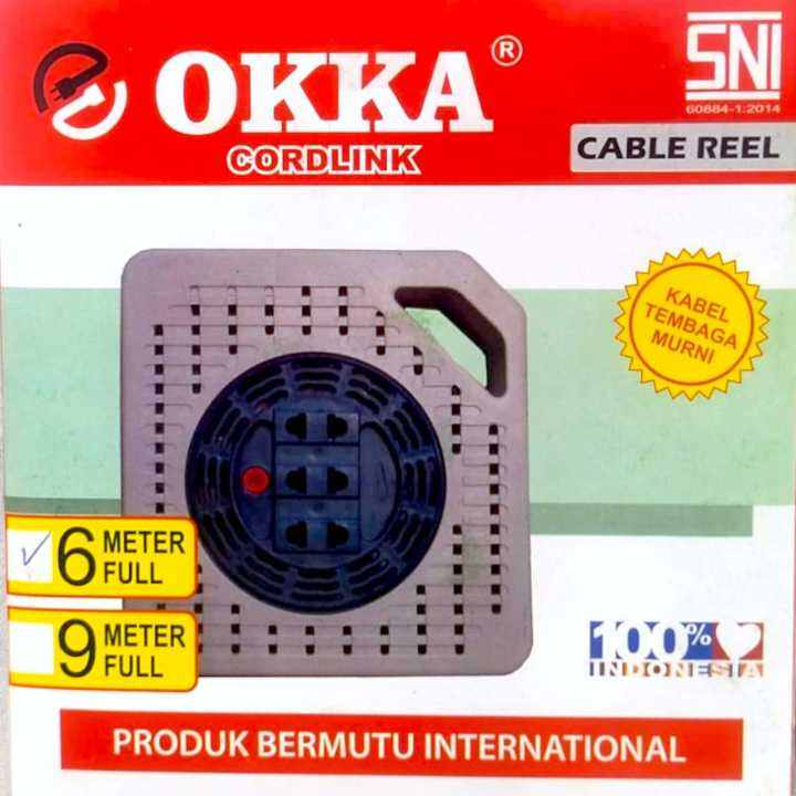 Kabel Roll Listrik Cable Reel OKKA 6 meter Stop Kontak 3 Lubang Colokan ...