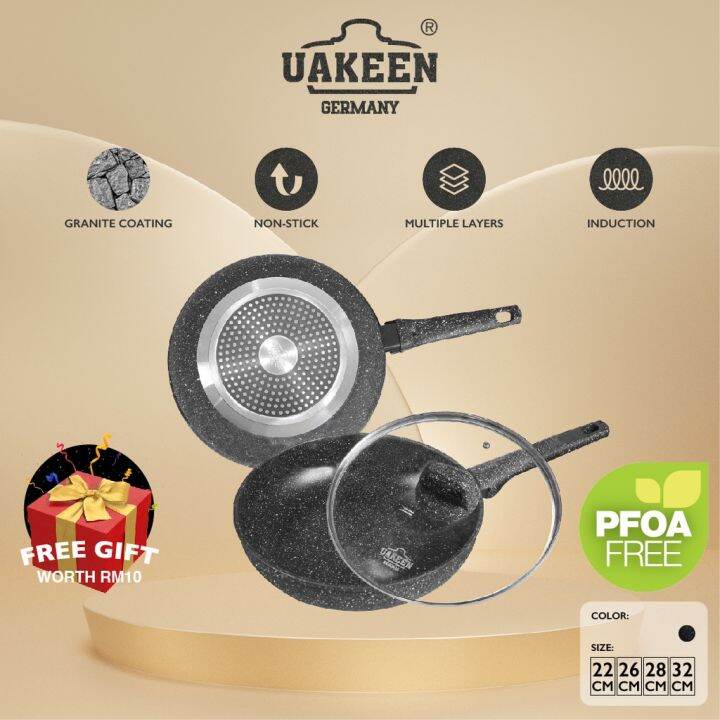 UAKEEN GERMANY 22 26 28 32Cm Die-Cast Granite Non-Stick Coating Frying ...