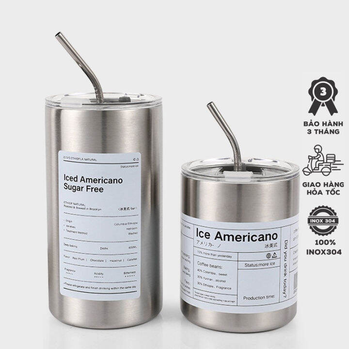 Cốc Giữ Nhiệt Iced Americano Inox 304 Có Ống Hút Ly Uống Coffee 600ML/360ML Giữ Nhiệt 6-8 Tiếng ...
