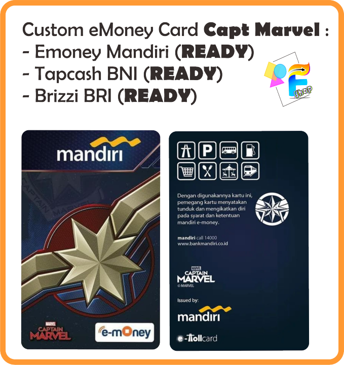 Kartu eMoney eToll Tapcash BRIZZI edisi Capt Marvel - Custom Print ...