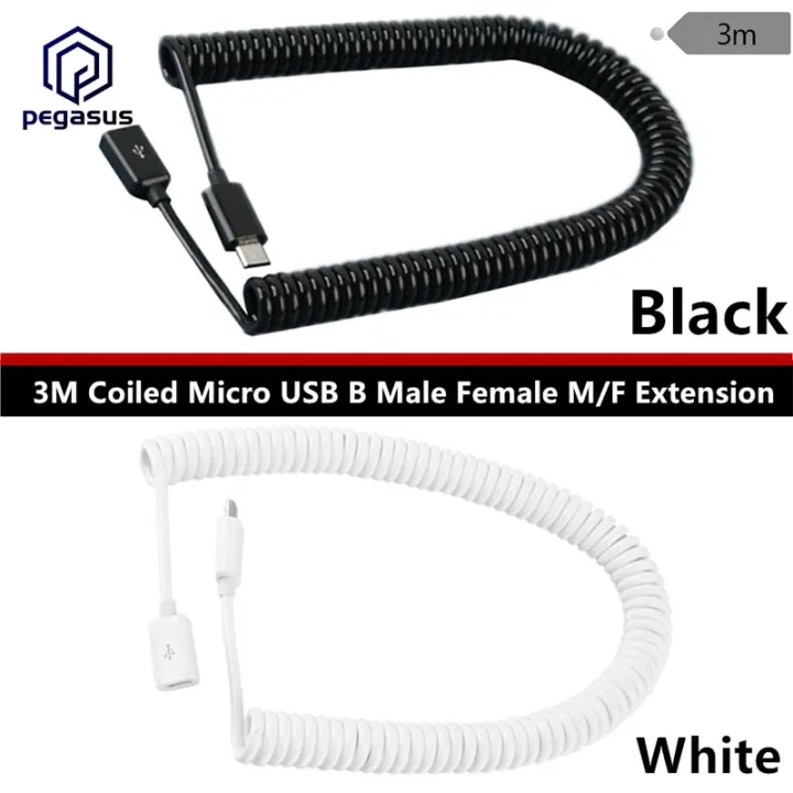 10Ft 3M Coiled Micro USB B Male to Female M/F Extension Charging Spiral ...