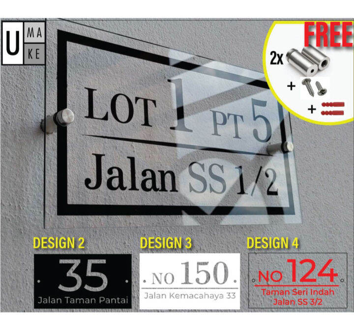 (FREE SCREW SET) UMAKE House Number | Nombor Rumah | sign plate arcylic ...