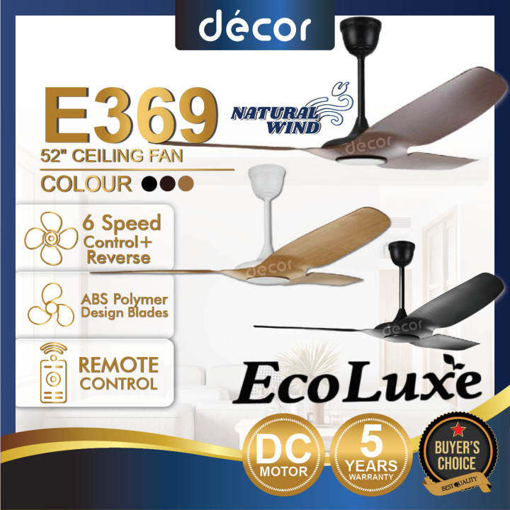 ECOLUXE Fan ECOLUXE E369 ECO-369 52" 3 Blades 6 Speed+Positive Reversal Remote Control DC Motor ...