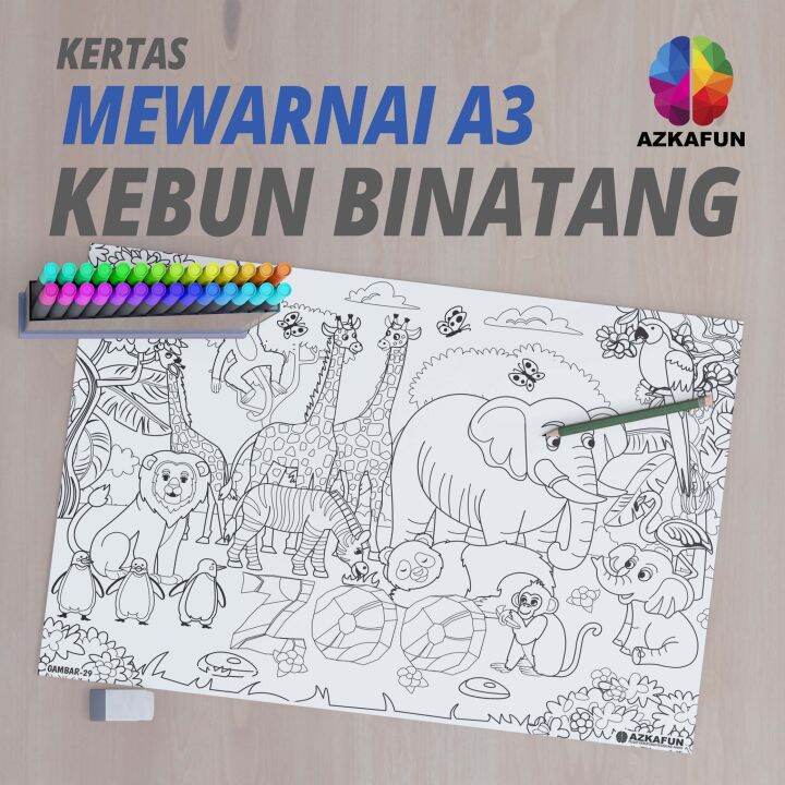 Kertas Mewarnai A3 KEBUN BINATANG - Mewarnai hewan kebun binatang ...