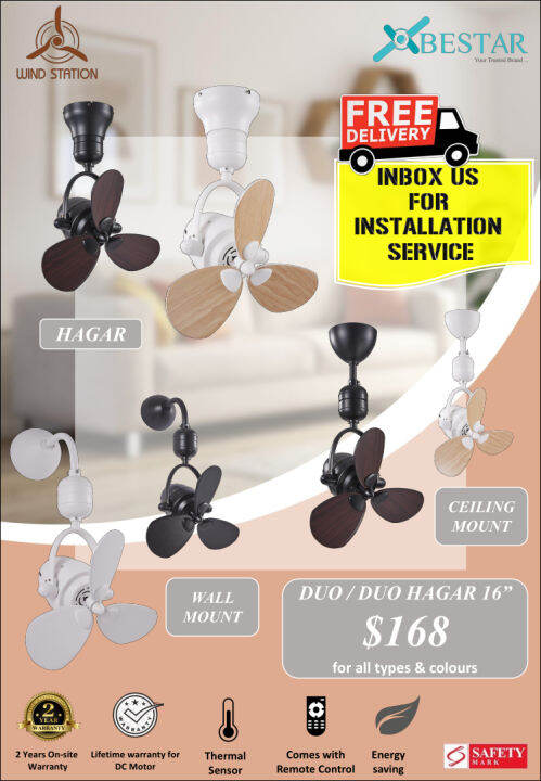 BESTAR DUO 16" Designer Corner DC Ceiling fan with Remote Control ...