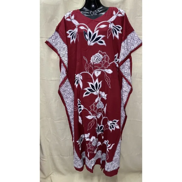 Batik Duster Caftan Long Maroon Theme / Daster / Batik Daster / Kaftan ...