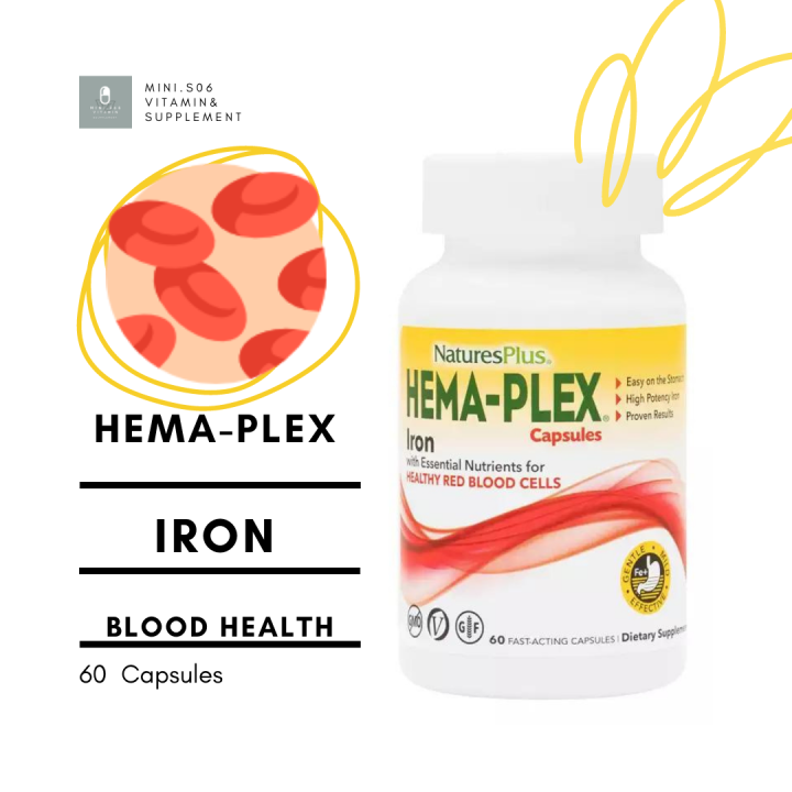 [ ธาตุเหล็ก ] Nature's Plus, Hema-Plex Capsules x 60 แคปซูล (Fast ...