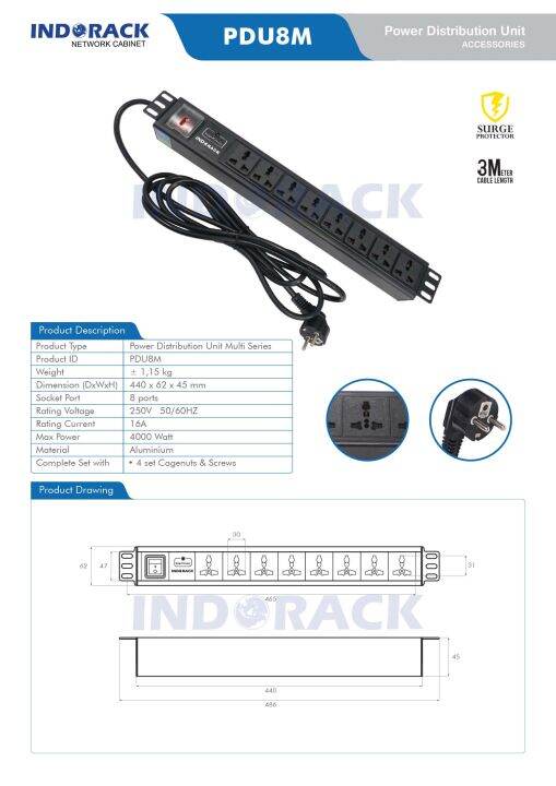 Power Distribution Unit Multi Socket 8 Port : PDU8M Universal | Lazada ...
