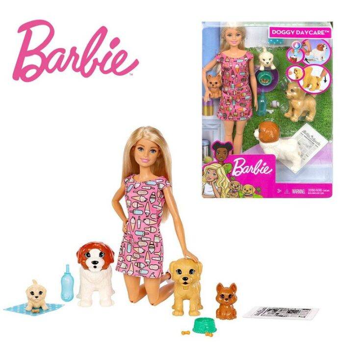 Barbie Doggy Daycare Doll Blonde Pets Playset With 4 Dogs Combination ...