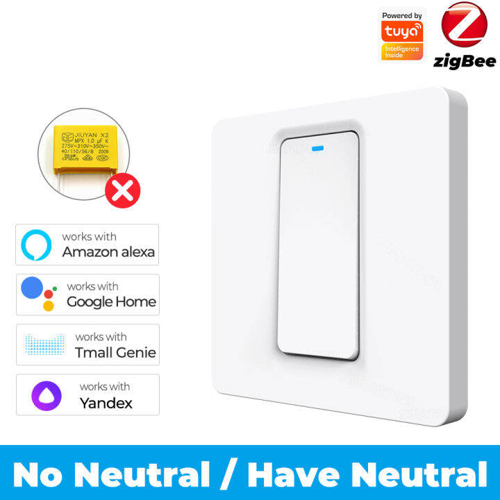 Tuya Zigbee Smart Switch No Neutral Wire No Capacitor 1 2 3 Gang Eu 110v 240v Light Wall Switch