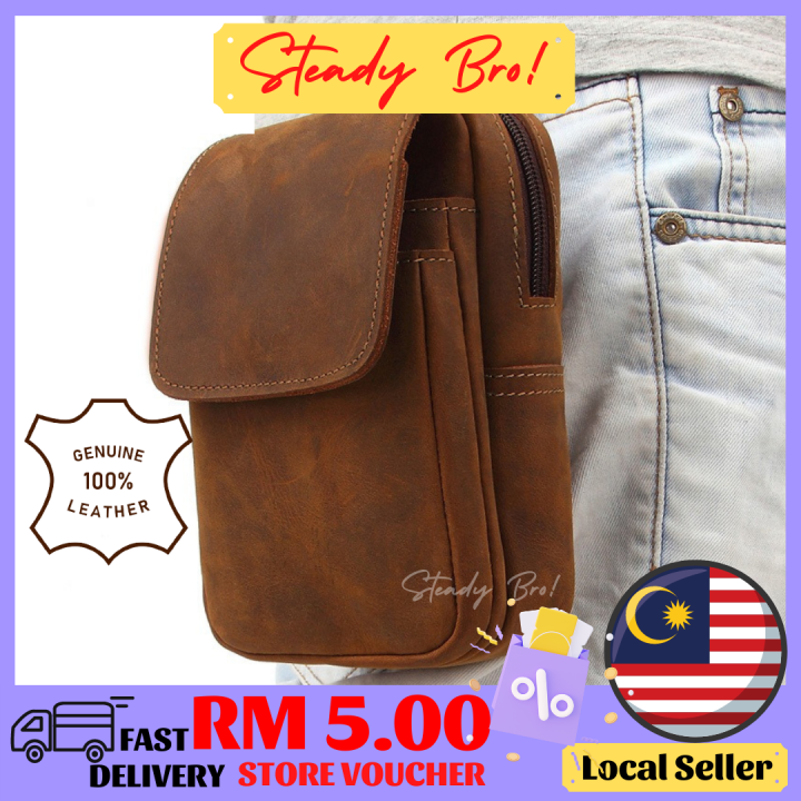 🇲🇾 100% Cow Leather WITH VIDEO [M'sia Stock] Men's Leather Waist pouch ...