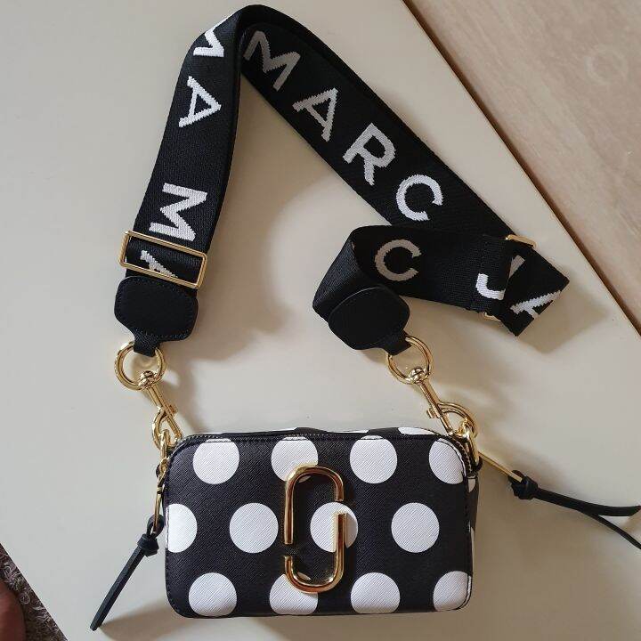 M.J. Crossbody Camera Bag - Black / White Polka Dots Design Medium ...