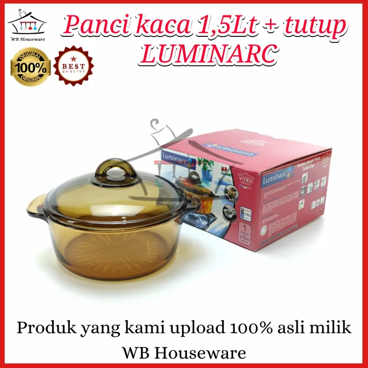 Panci kaca 1,5Lt tahan panas / wadah masak tahan api LUMINARC VITRO ...