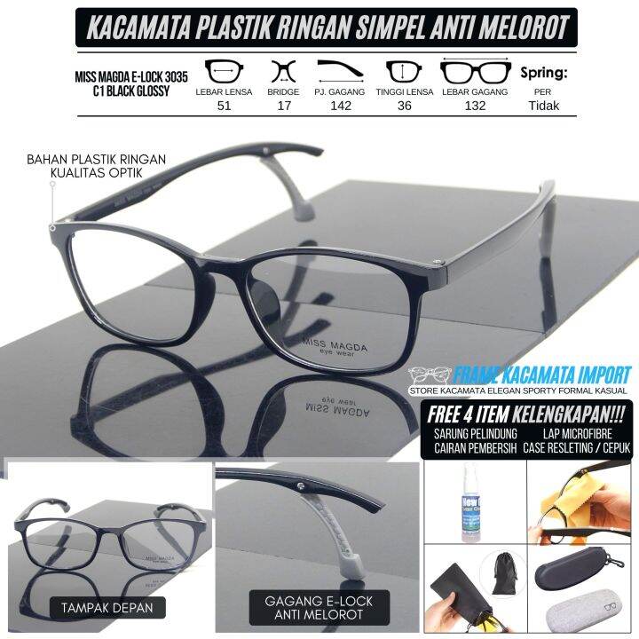 Frame Kacamata Plastik Anti Melorot Gagang E-Lock Plastik | Lazada ...