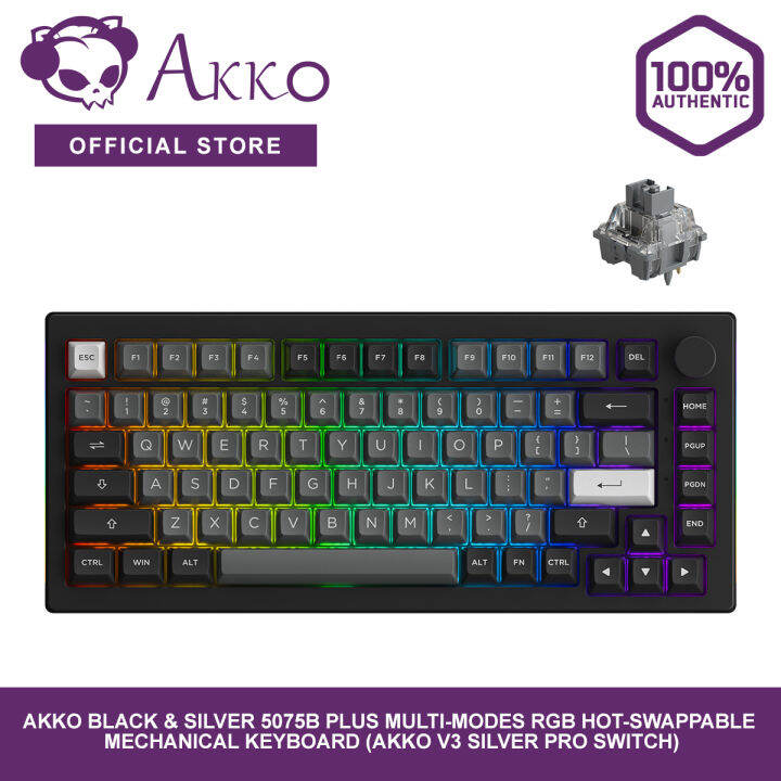 Akko Black & Silver 5075B Plus Multi-Modes RGB Hot-Swappable Mechanical ...