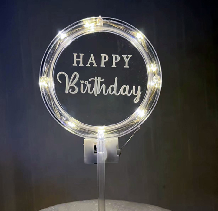 New LED Night Light Flashing Happy Birthday Cake Topper Luminous Rose ...