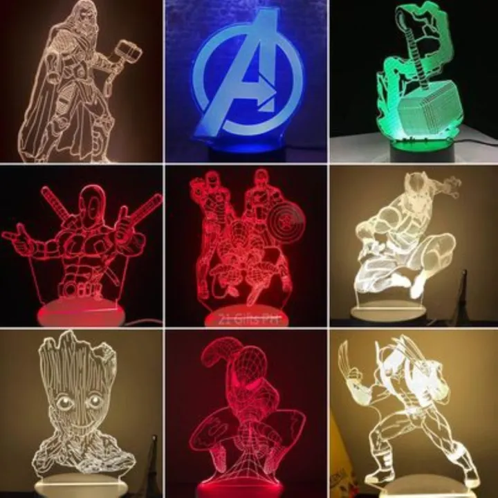 Avengers Marvel 3D Acrylic LED Lamp Night Desk Lamp Thor Deadpool Black ...